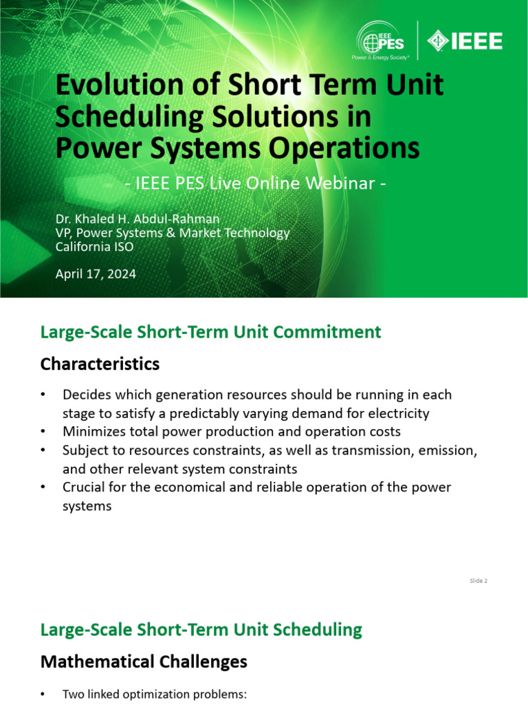 Evolution of Short Term Unit Scheduling Solutions in Power Systems Operations | PDF | Linear ...
