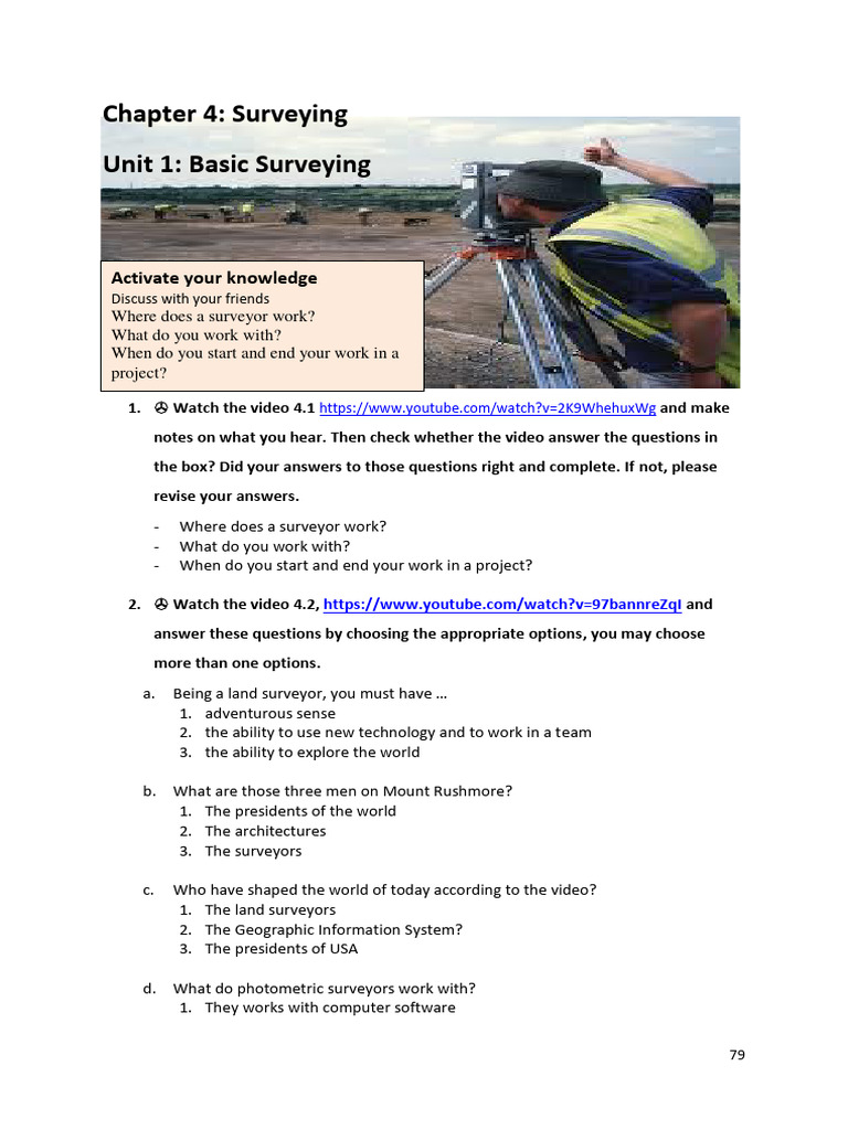 Chapter 4 Unit 1 | PDF | Surveying | Word