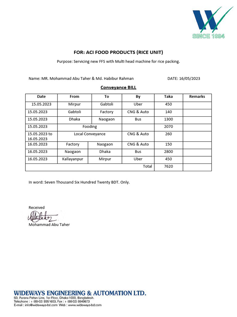 Abul khair transportation bill Maxima 400 | PDF