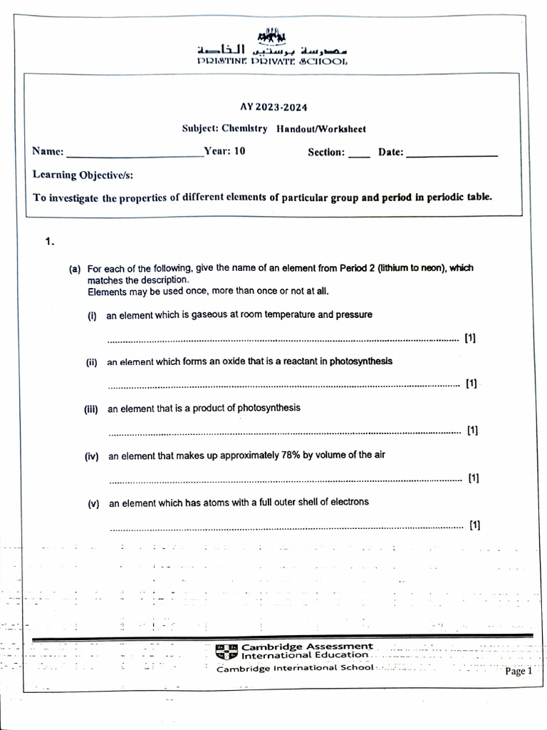 Periodic Table Element Worksheet | PDF | Chemical Elements | Atoms