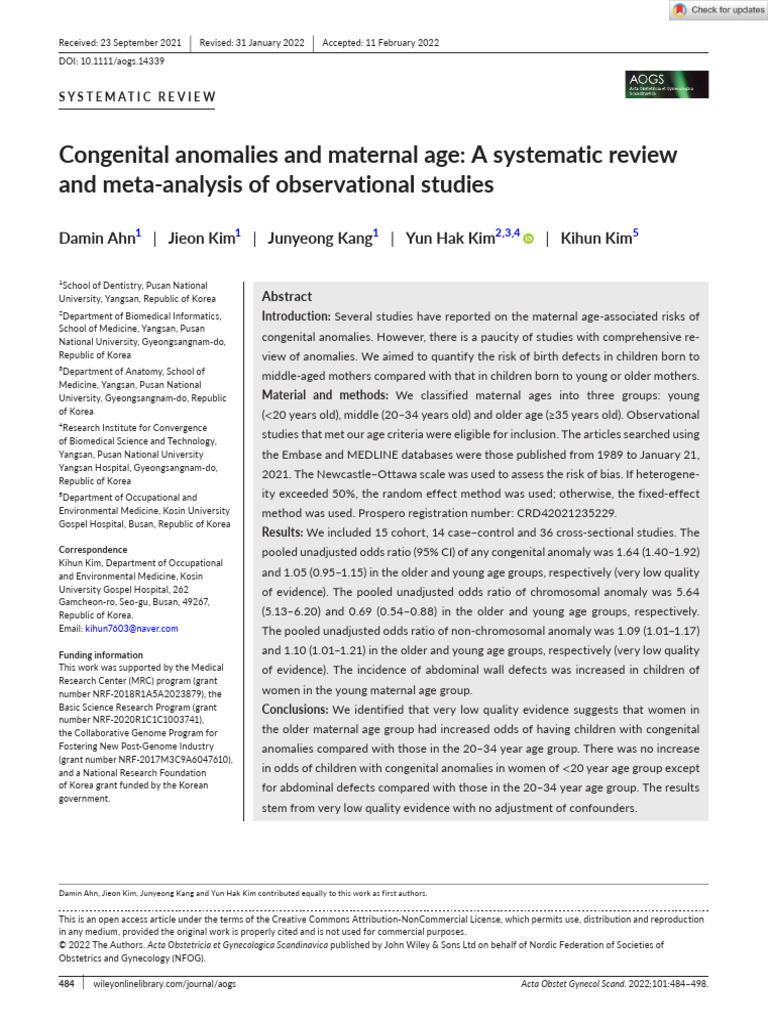 Congenital Anomalies and Maternal Age A Systematic Review | PDF ...