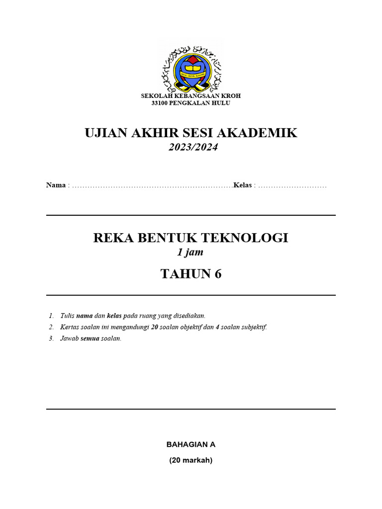 Soalan RBT Tahun 6 Uasa 2023 | PDF