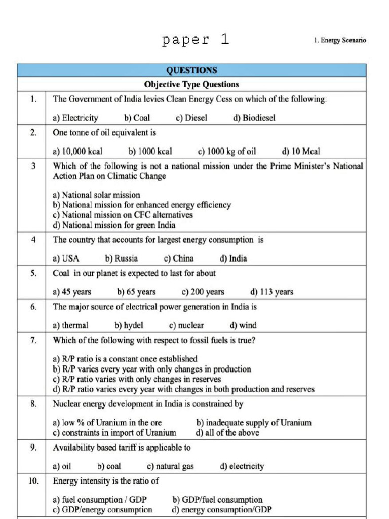 Energy Manager MCQ_all papers | PDF