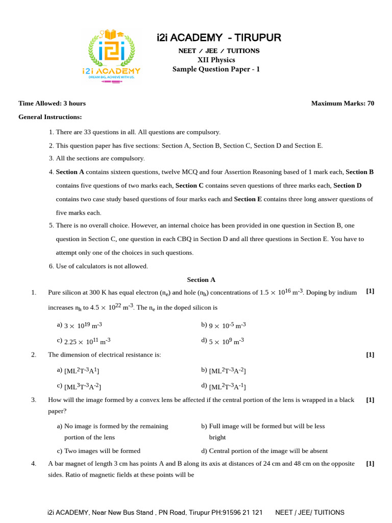 I2i Sample Phy Paper | PDF | Inductor | Magnetic Field