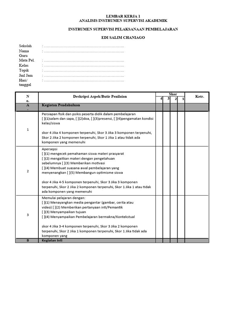 LK 01. Analisis Instrumen Supervisi | PDF | Karier & Perkembangan