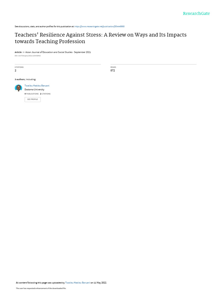Teachers Resilience Against Stress A Review On Wa | PDF | Emotions ...