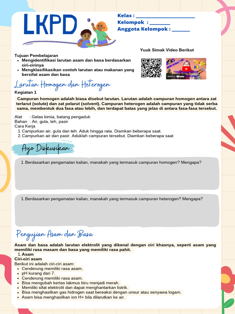 LKPD Larutan Asam dan Basa | PDF | Memasak, Makanan, & Anggur | Sains ...