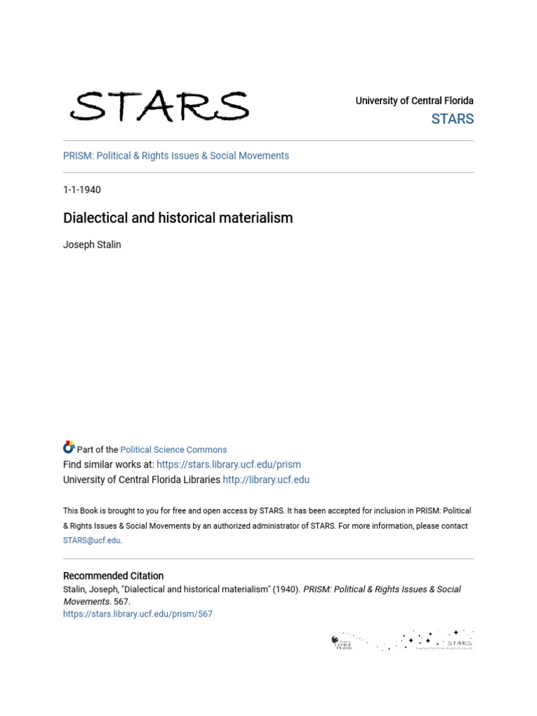 Dialectical And Historical Materialism Pdf Dialectic Metaphysics