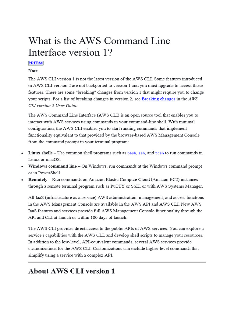 What Is The Aws Command Line Interface Version 1 Pdf Command Line Interface Shell Computing