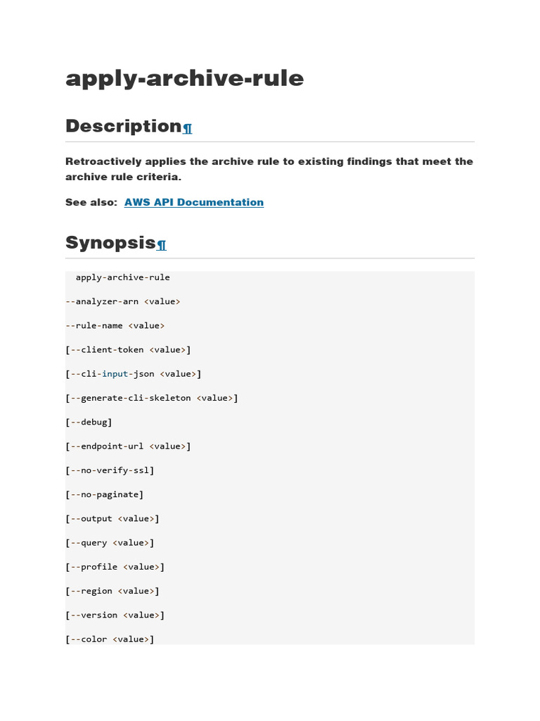 Apply Archive Rule Details | PDF | Command Line Interface | Computer Programming