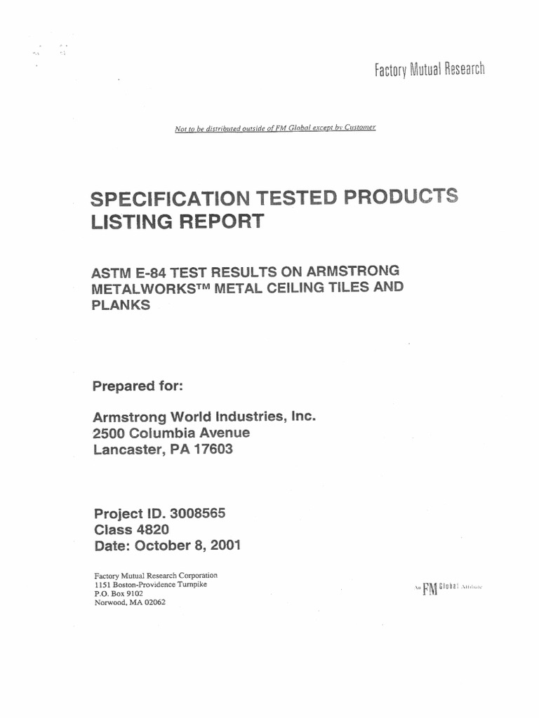 Ceiling Metal Tiles - Test Reports - ARMSTRONG | PDF
