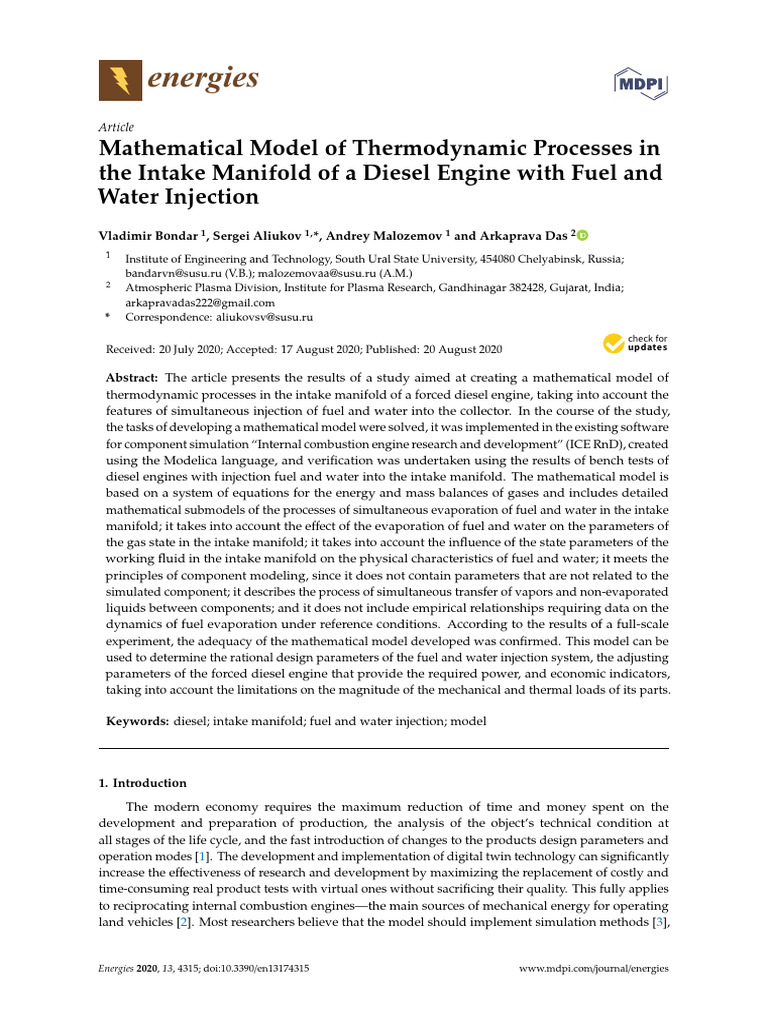 Mathematical Model of Thermodynamic Process | PDF | Evaporation | Diesel Engine