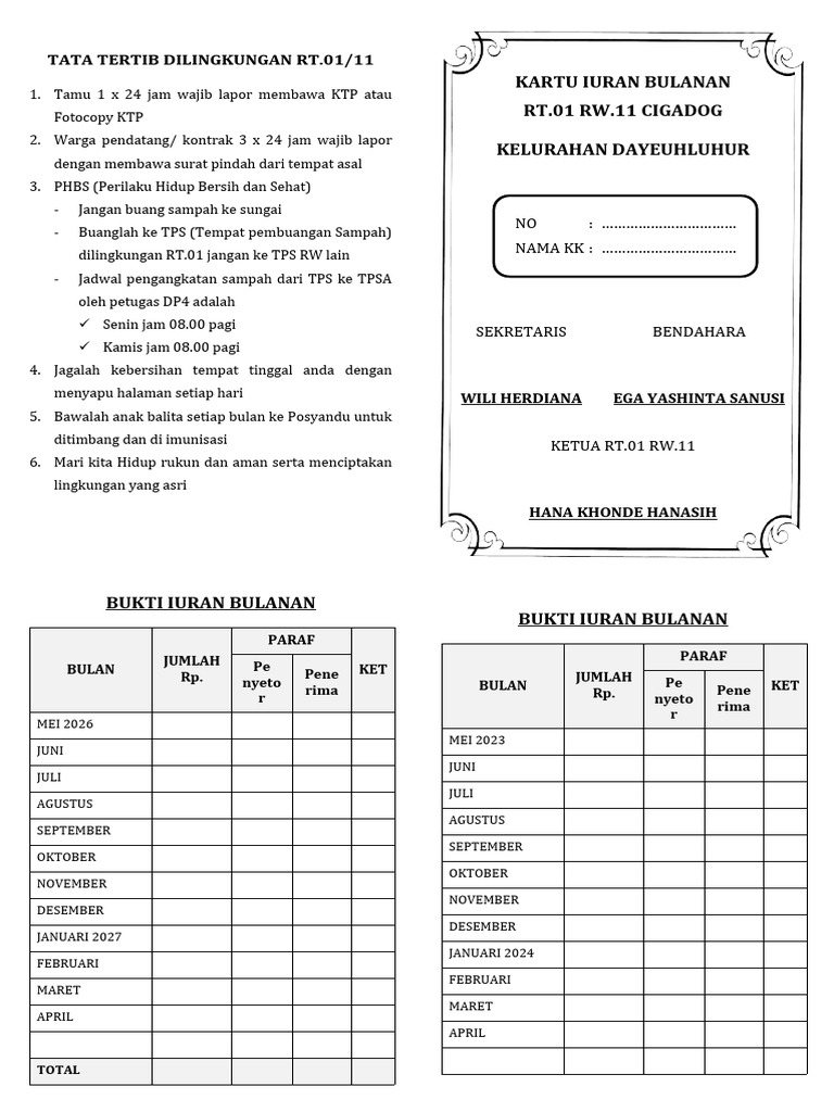 Buku Iuran RT.01 | PDF