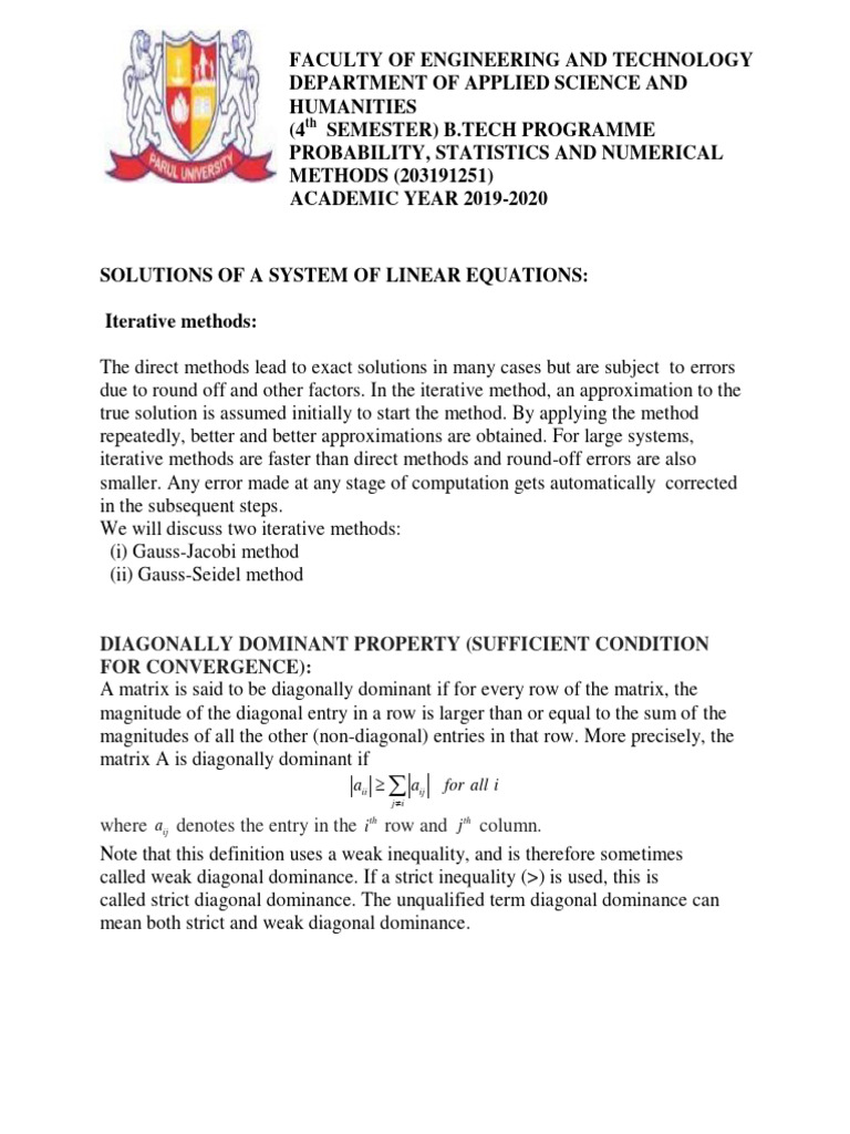 Ch.-4 Solution of A System of Linear Equations | PDF | Mathematical Relations | Computational ...