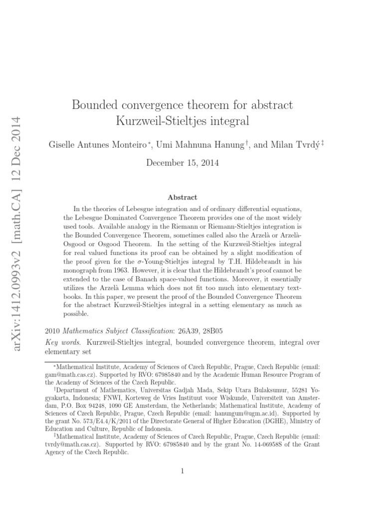 Bounded Convergence Theorem for Kurzweil-Stieltjes Integral | PDF ...