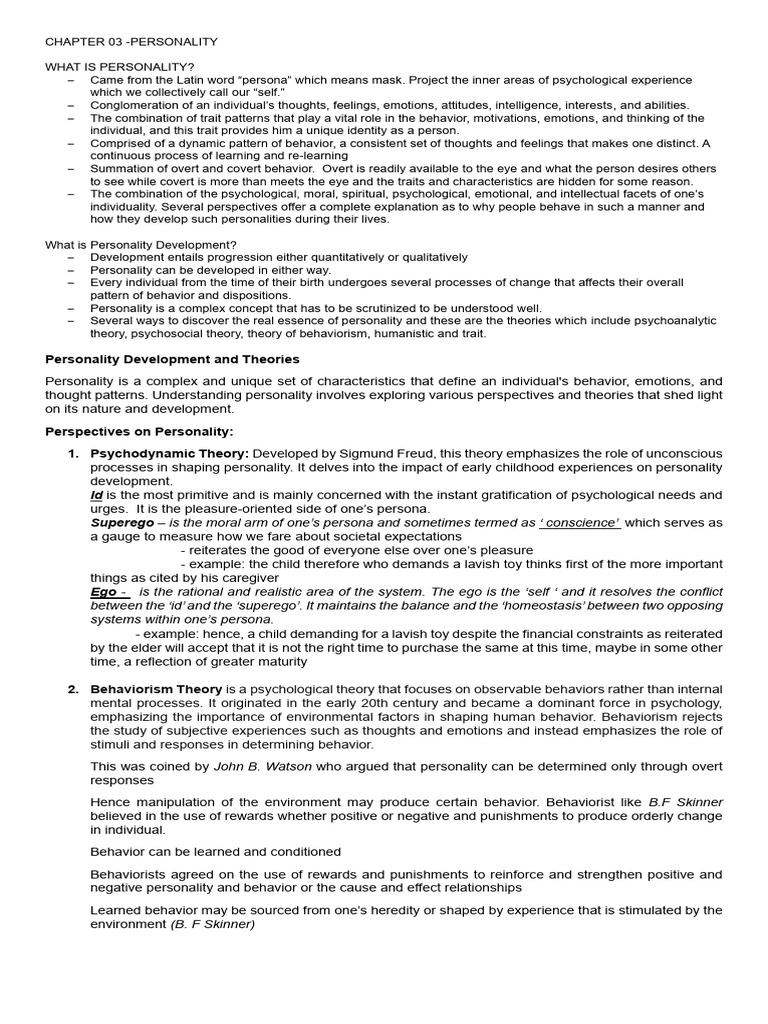 CHAPTER 03 - PERSONALITY | PDF | Id | Nature Versus Nurture