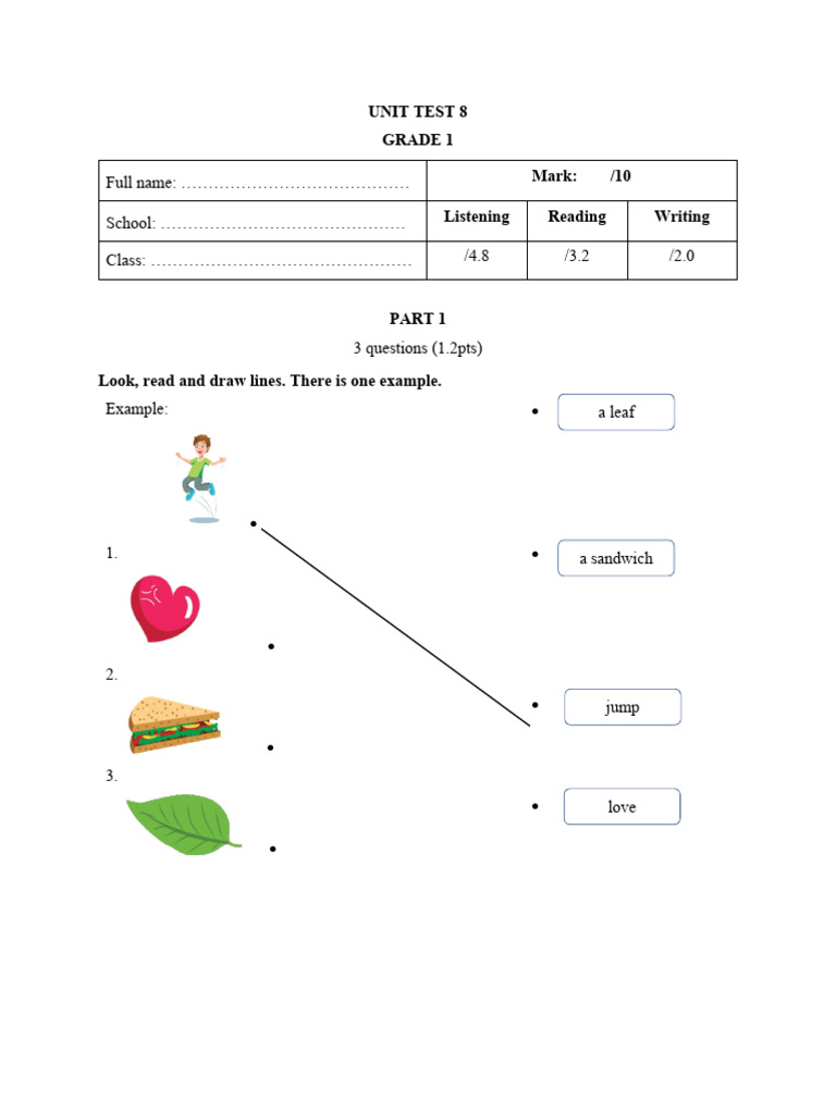 Grade 1 English Test | PDF