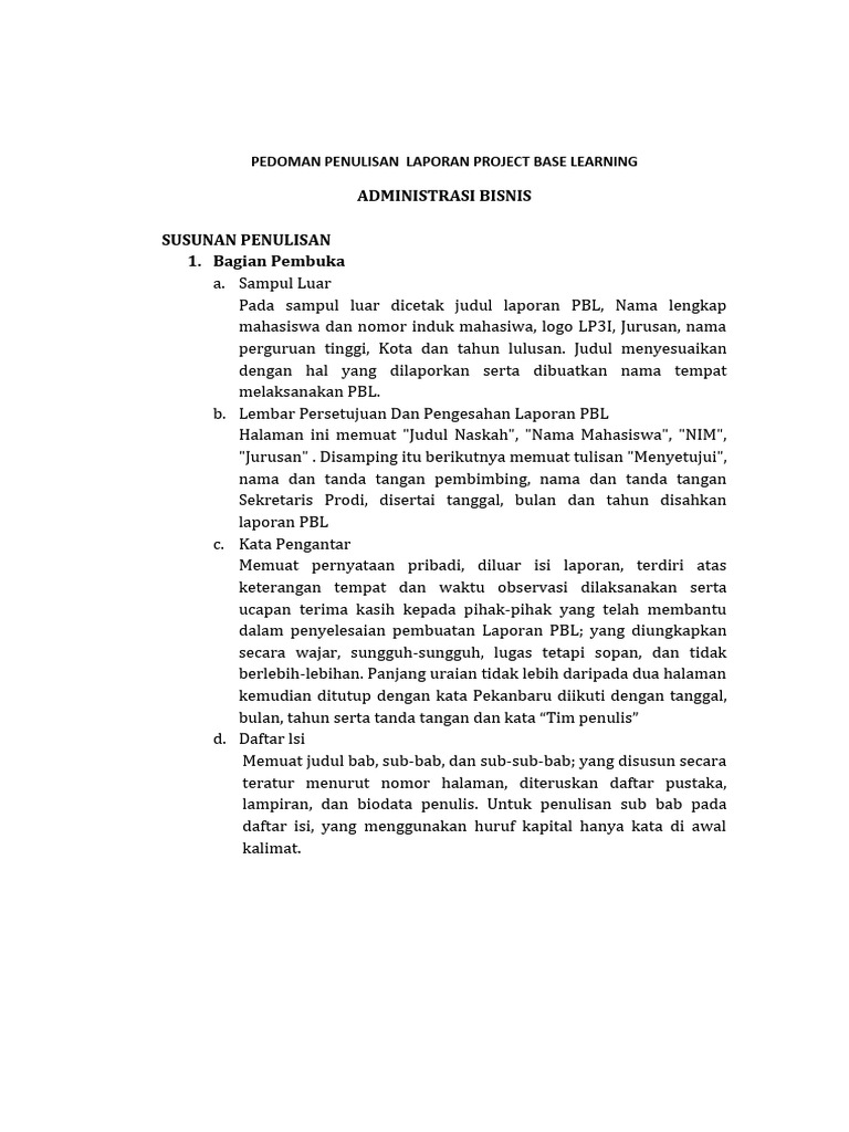 Pedoman Laporan Project Based Learning | PDF