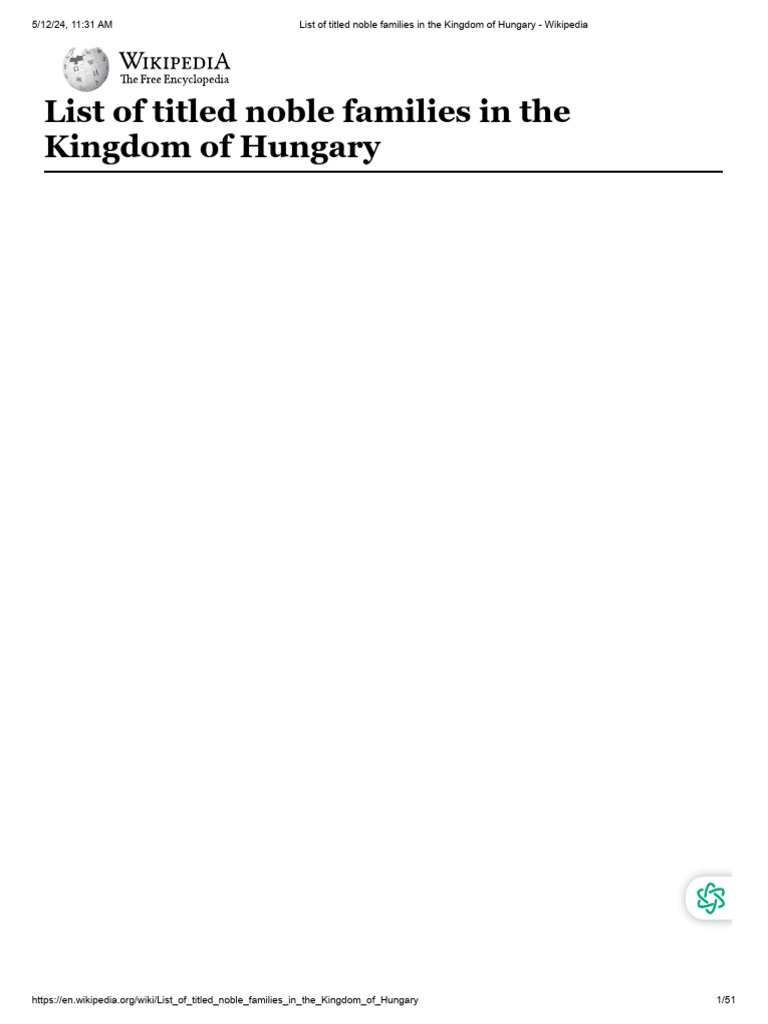 Hungarian Noble Families List | PDF | Holy Roman Empire | Nobility