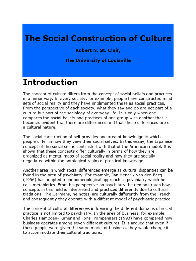 Social Construction of Culture Explained | PDF | Social Constructionism ...