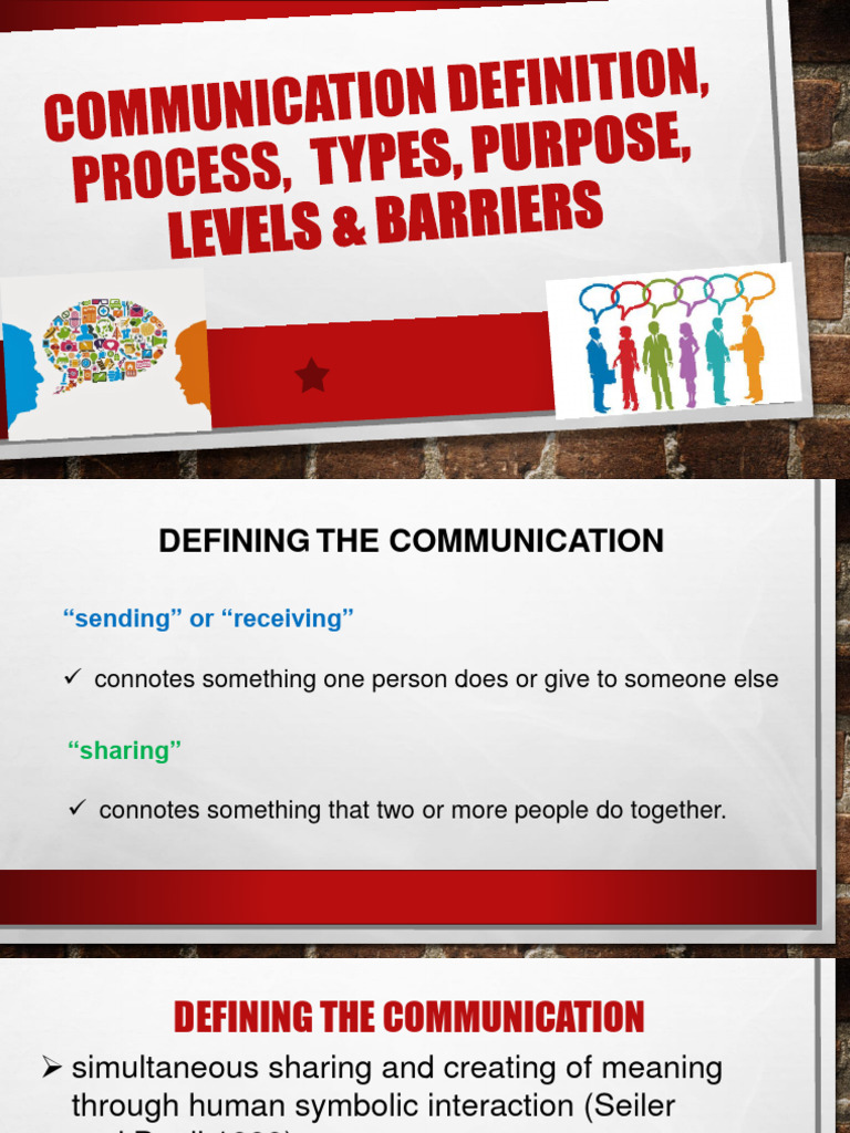 1.0 Communication Definition Process Types Purpose Levels Barriers | PDF | Nonverbal ...