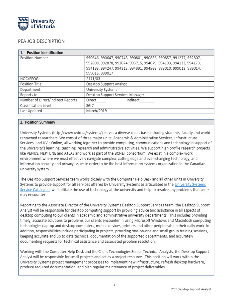 Desktop Support Analyst Job Description | PDF | Computing | Documentation