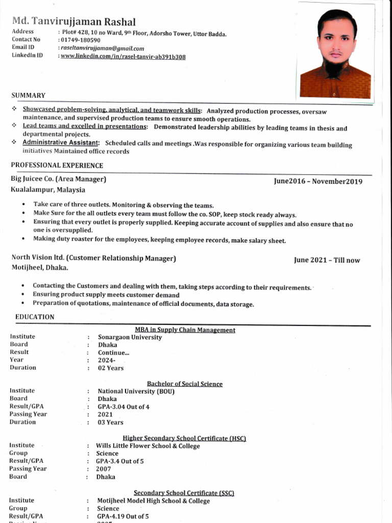 Rashal Tanvir Current CV PDF | PDF | Computing