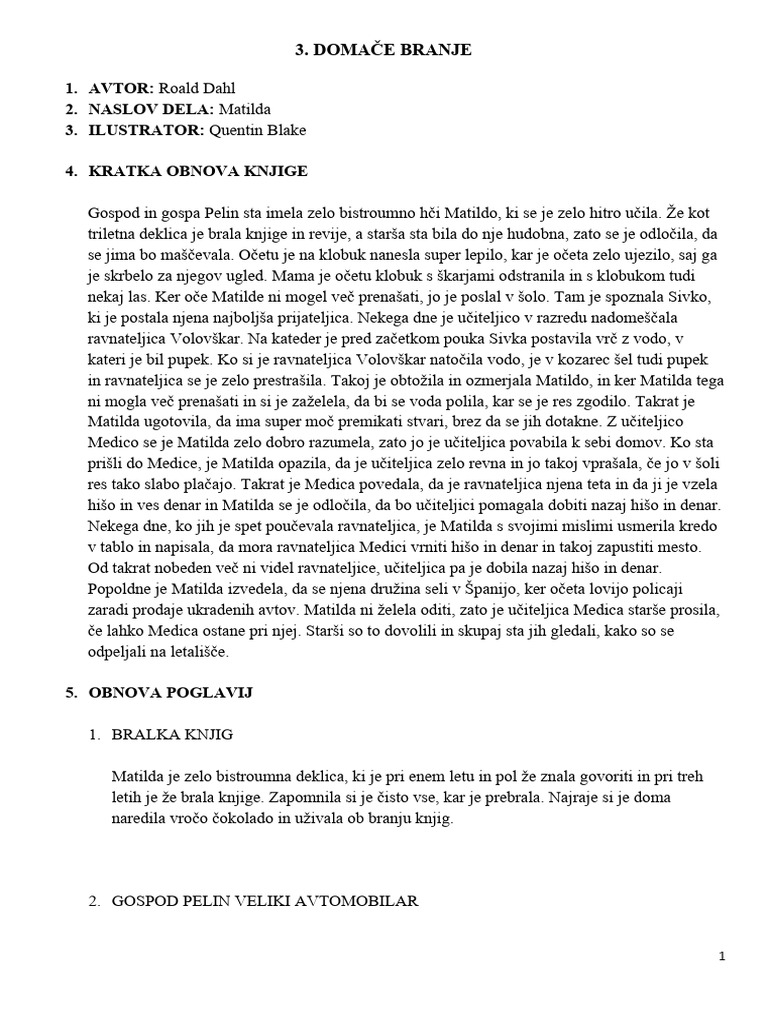 Domače Branje Matilda | PDF