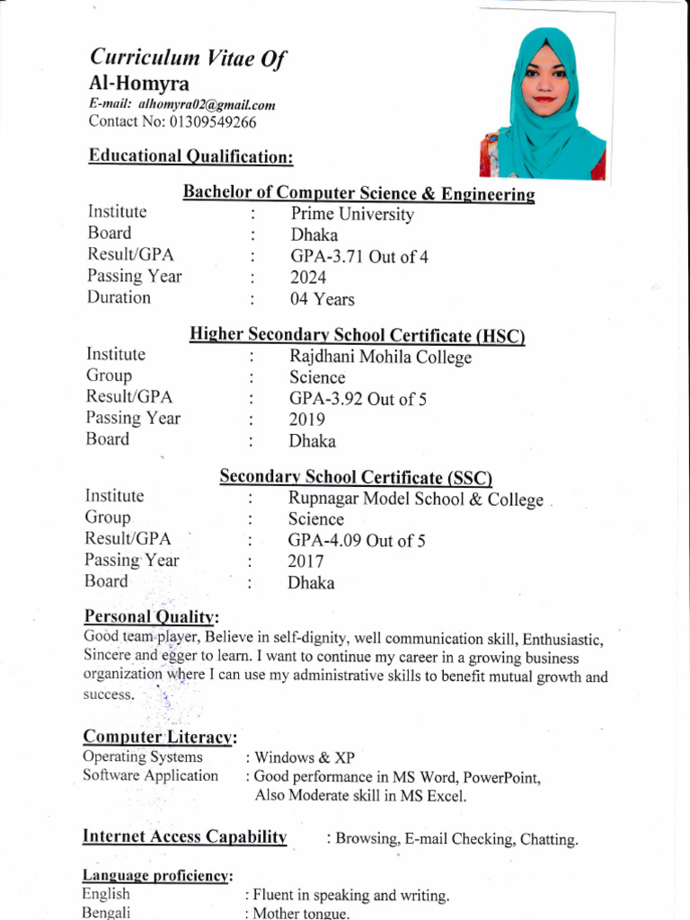 HUMAYRA CV PDF | PDF | Computing | Software