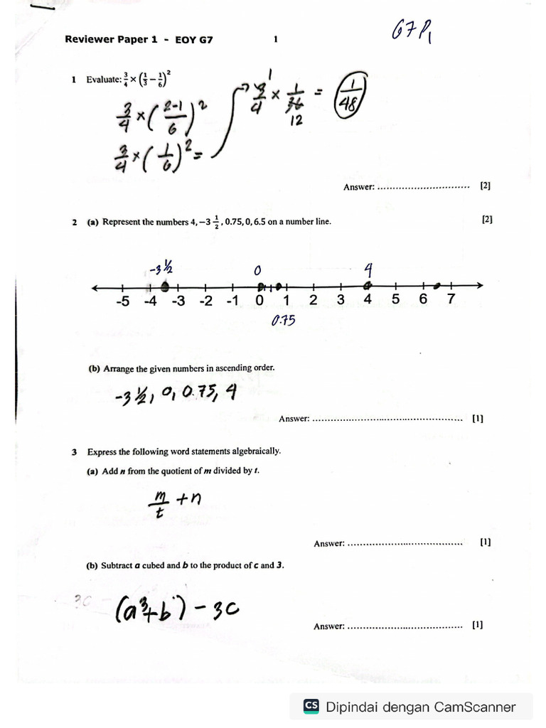Reviewer G7 Math EOY Paper 1 WS No Calculator | PDF