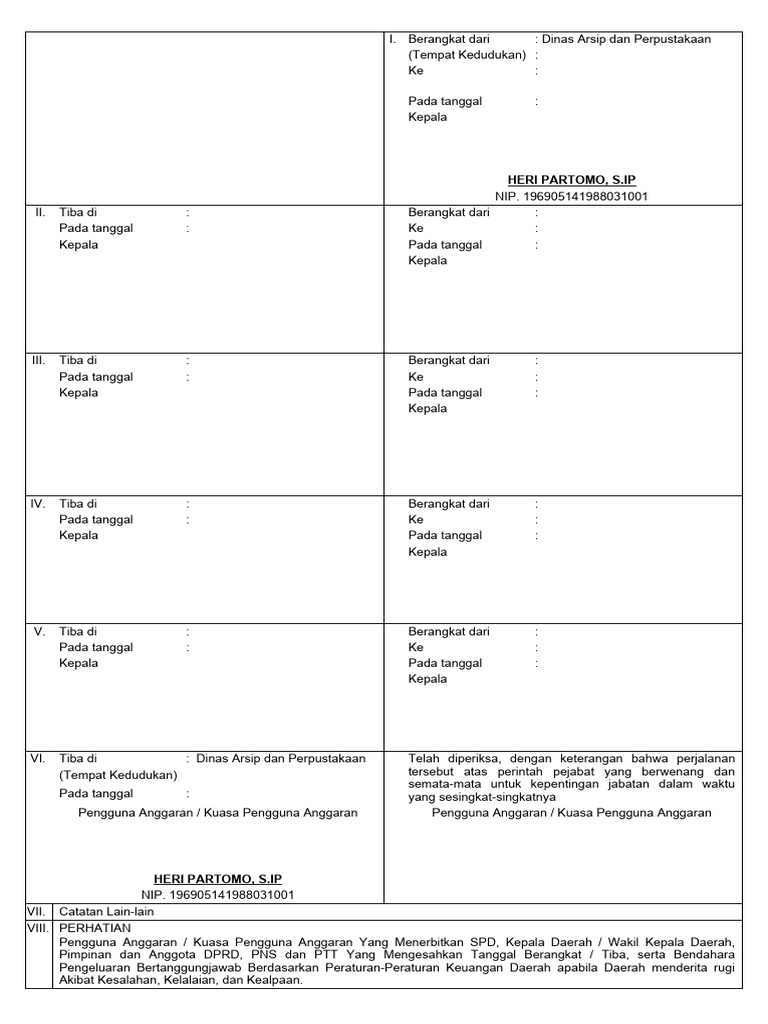 Contoh Form SPD untuk Perjalanan Dinas | PDF