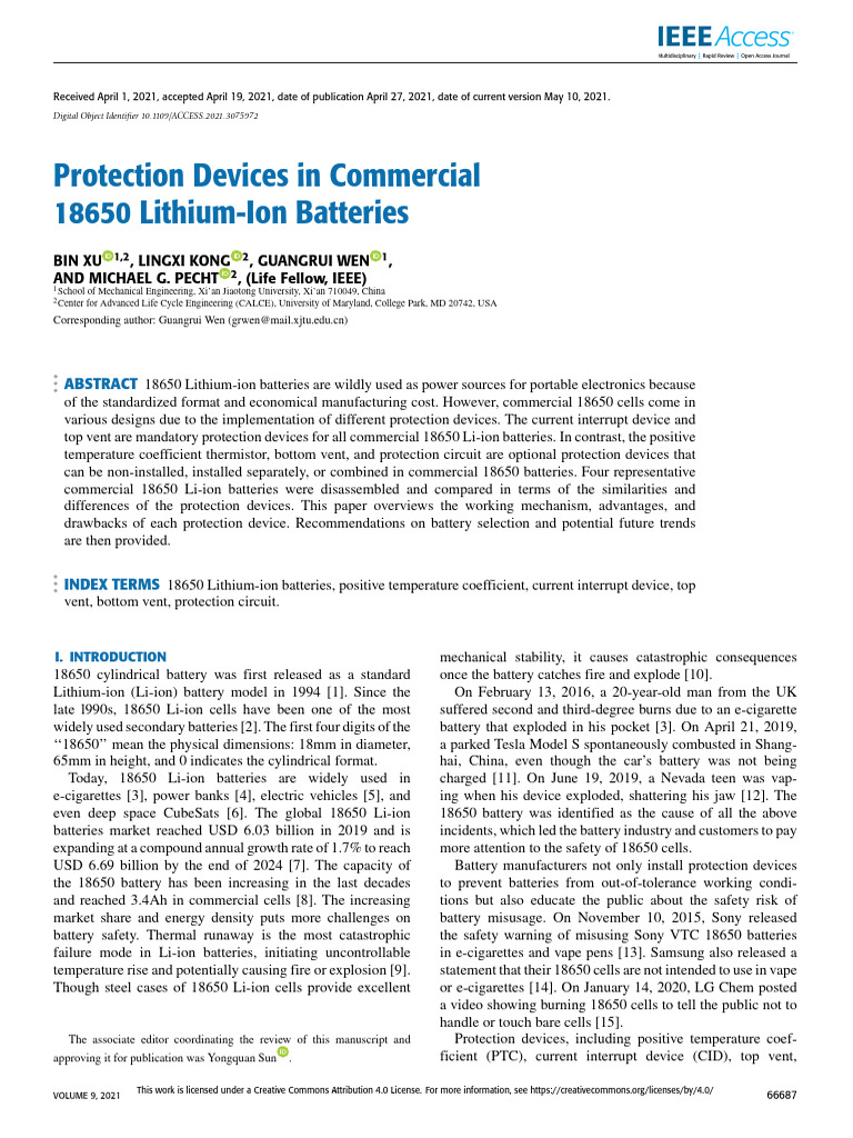 18650 Battery Safety Devices | PDF | Lithium Ion Battery | Electrical ...