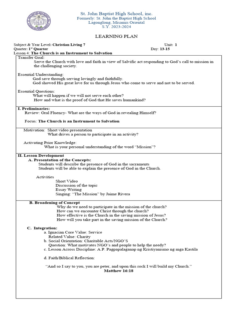 DAY 6 CL 71st QuartervLESSON PLAN | PDF | Jesus | God