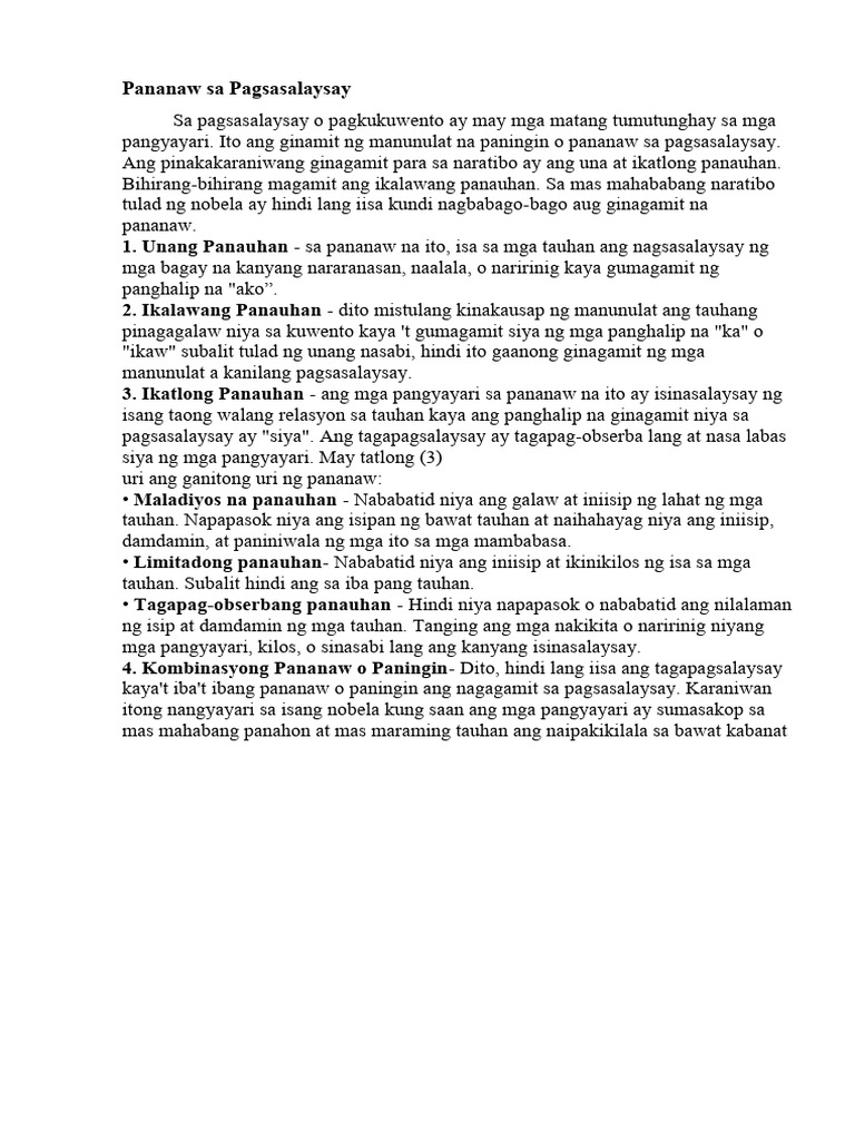 Pananaw Sa Pagsasalaysay | PDF