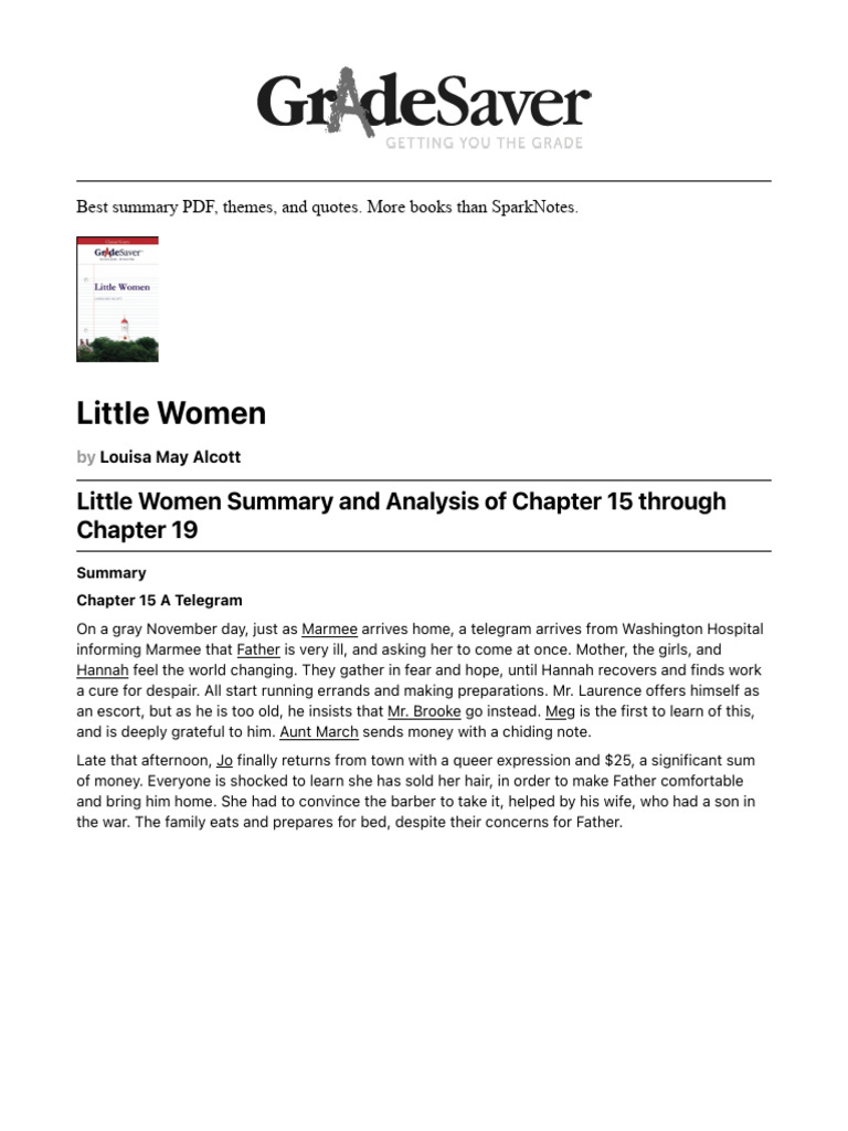Little Women Chapter 15 Through Chapter 19 Summary and Analysis GradeSaver | PDF | Little Women