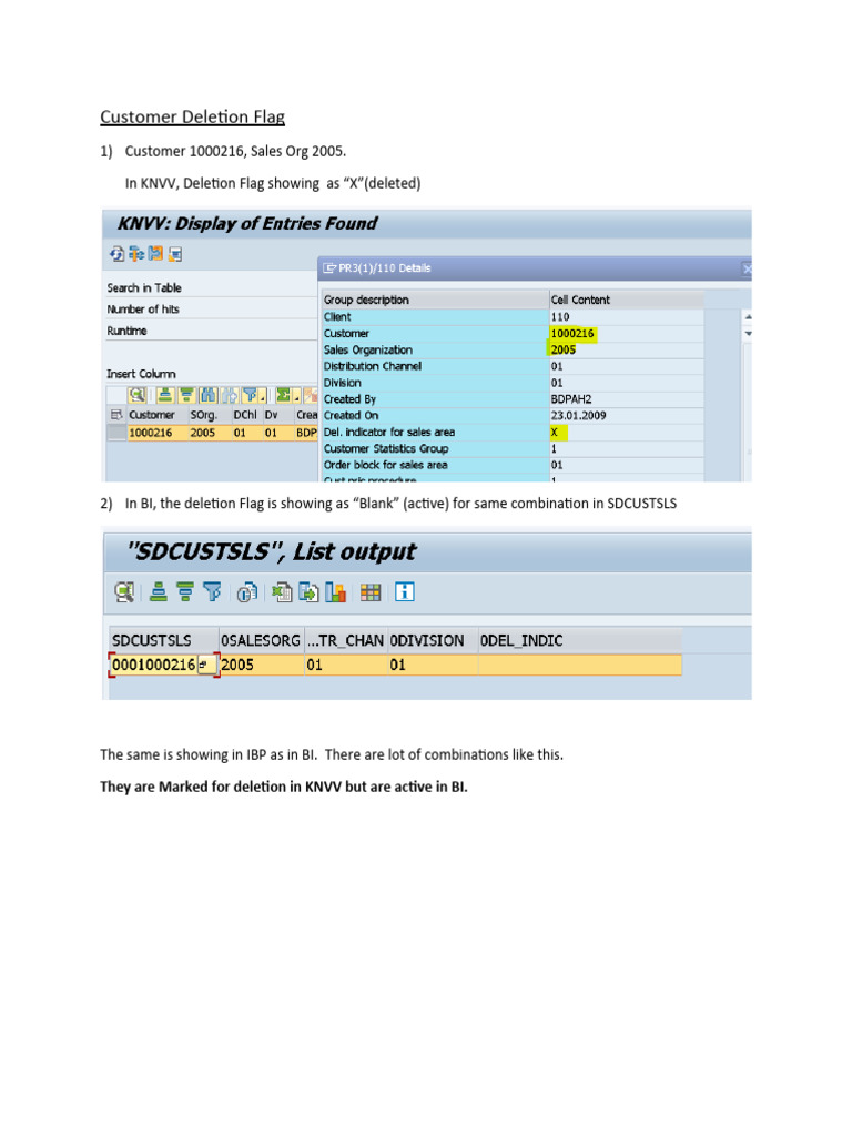 Customer Deletion Flag Discrepancies | PDF | Finance & Money Management