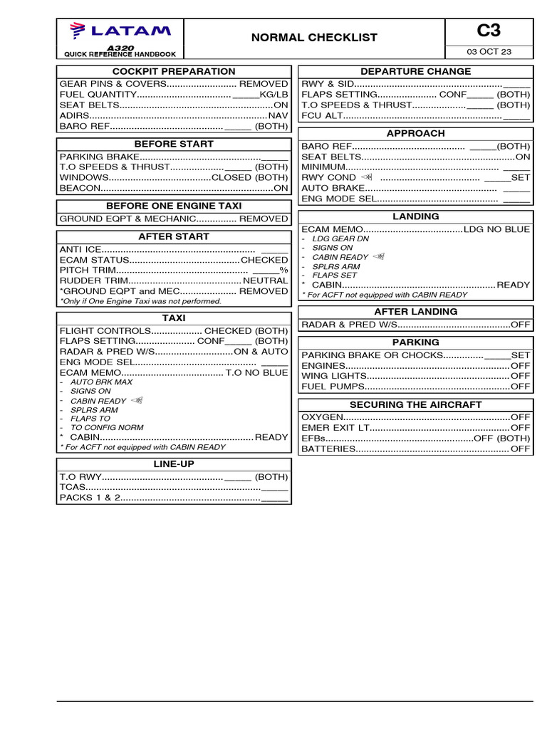 Normal Checklist A320 FAM (03-Oct-23) | PDF | Aircraft Flight Control ...