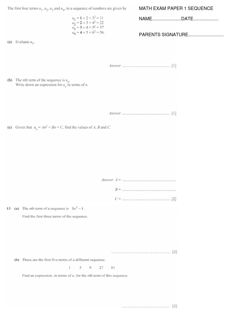 Sequence Exam Ahnaf QP | PDF | Games & Activities