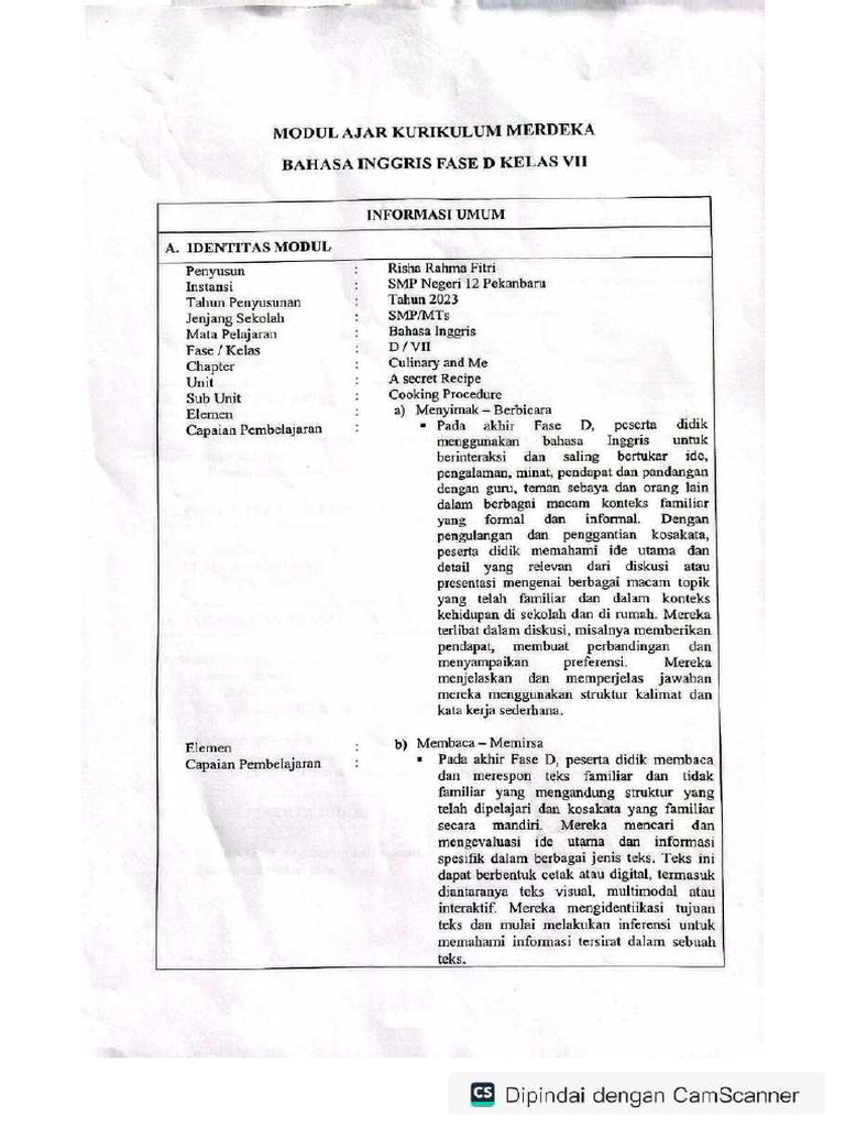 Risha - Modul Ajar B.Ing Kelas 7 - Compressed - Compressed-Compressed | PDF