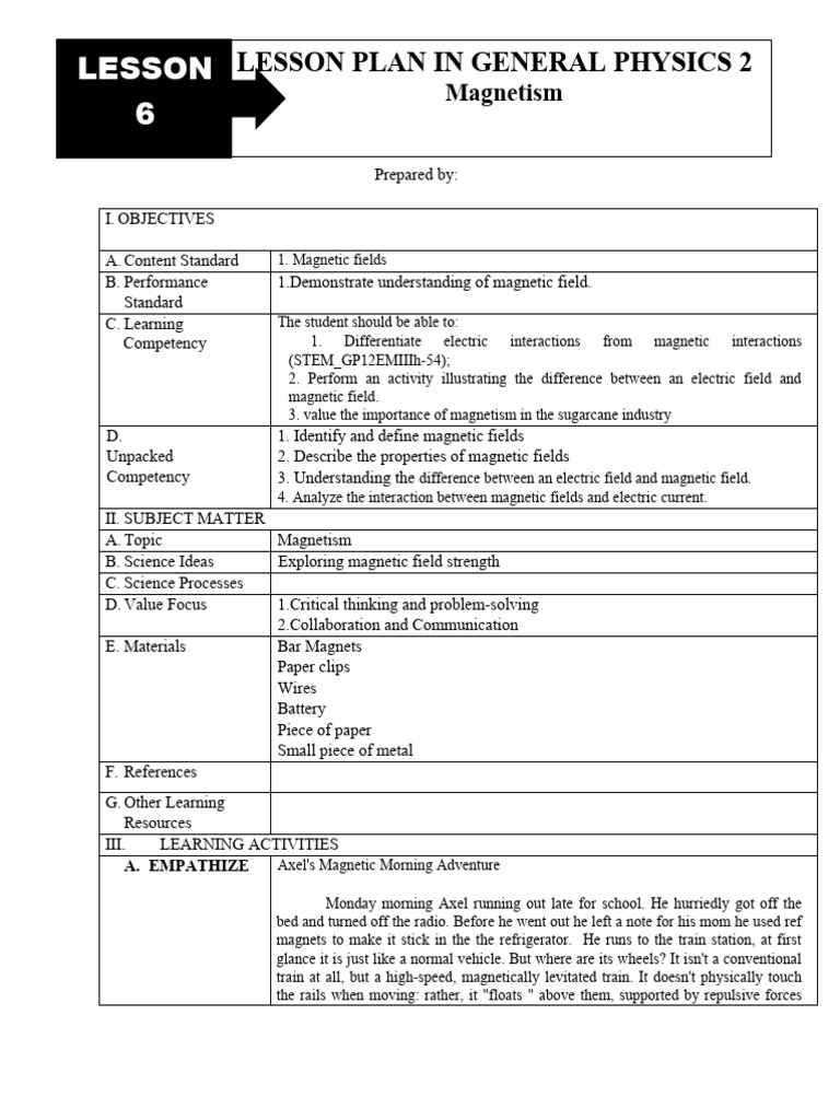 Magnetism Lesson Plan MAED | Download Free PDF | Magnetic Field | Force