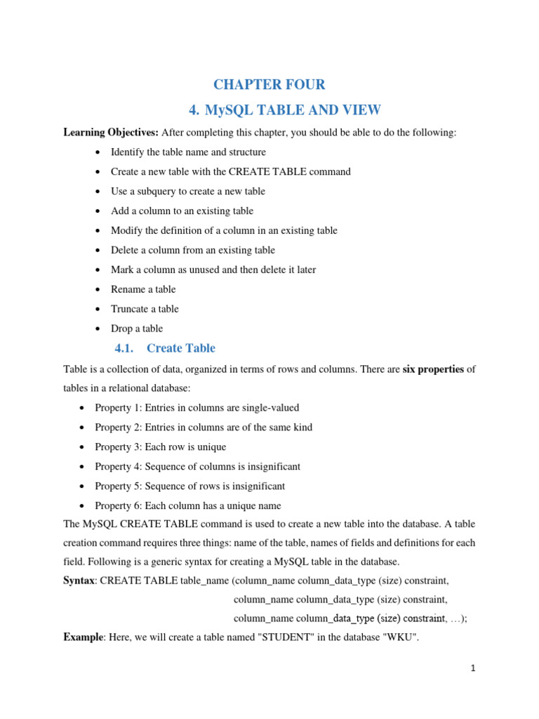 Lab Chapter 4 | PDF | Table (Database) | Sql Lab Chapter 4 | PDF | Table (Database) | Sql
