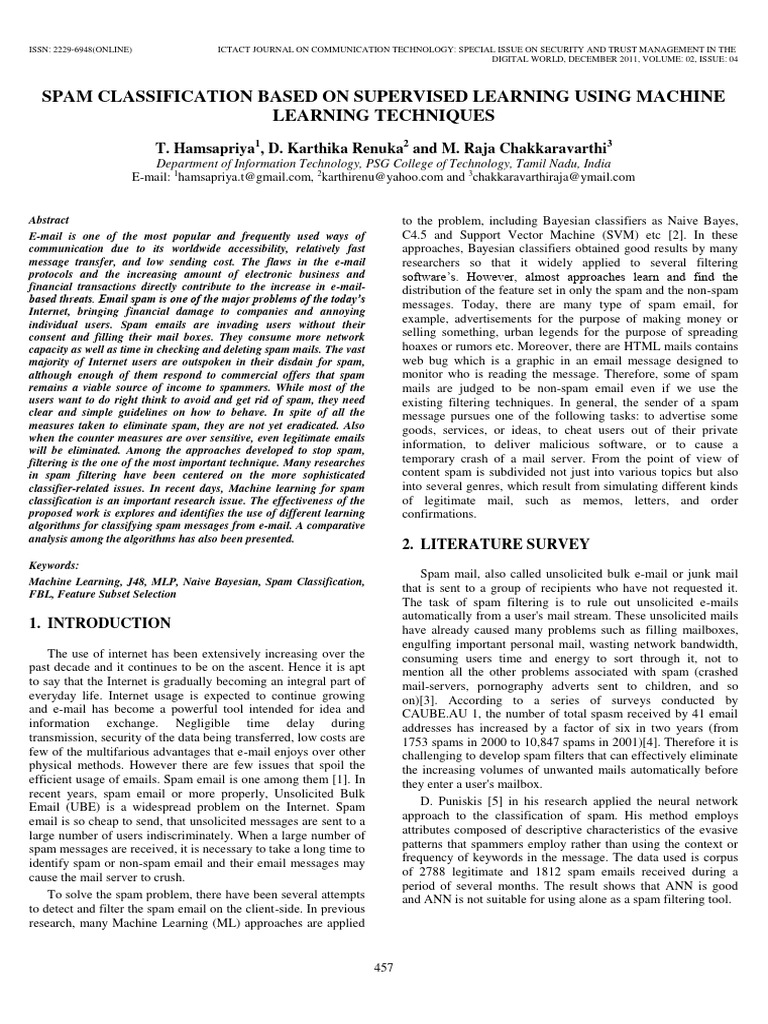 Spam Classification Based On Supervised Learning U | PDF | Email Spam | Statistical Classification