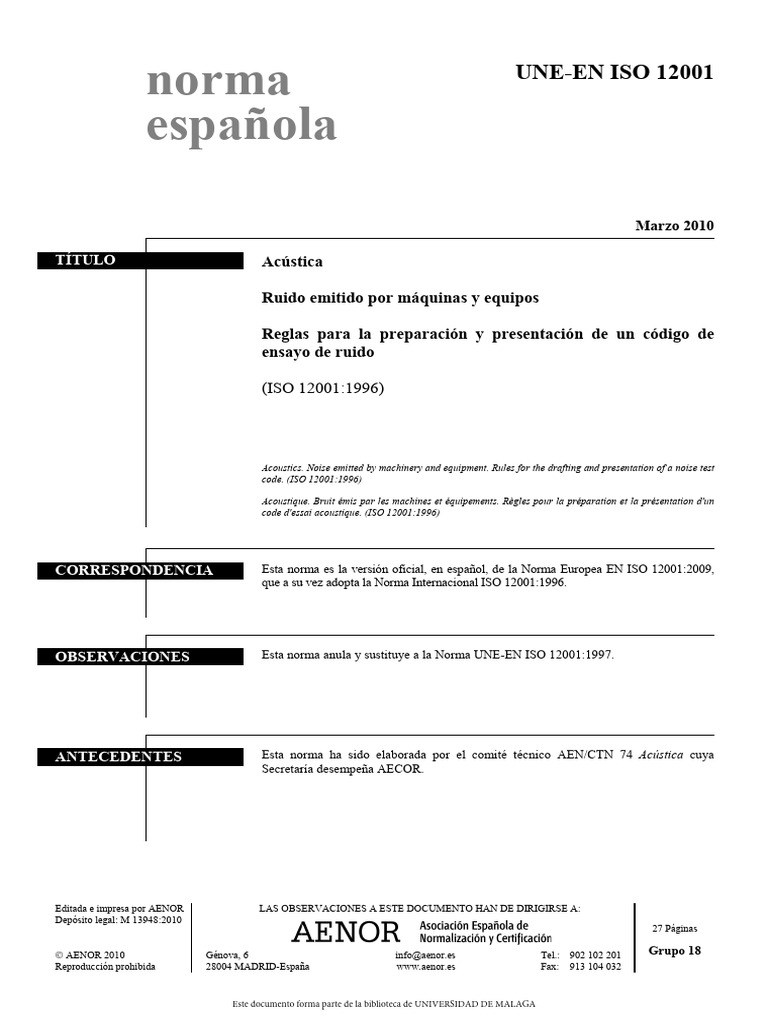 Une-En Iso 12001 2010 | PDF | ruido | Decibel