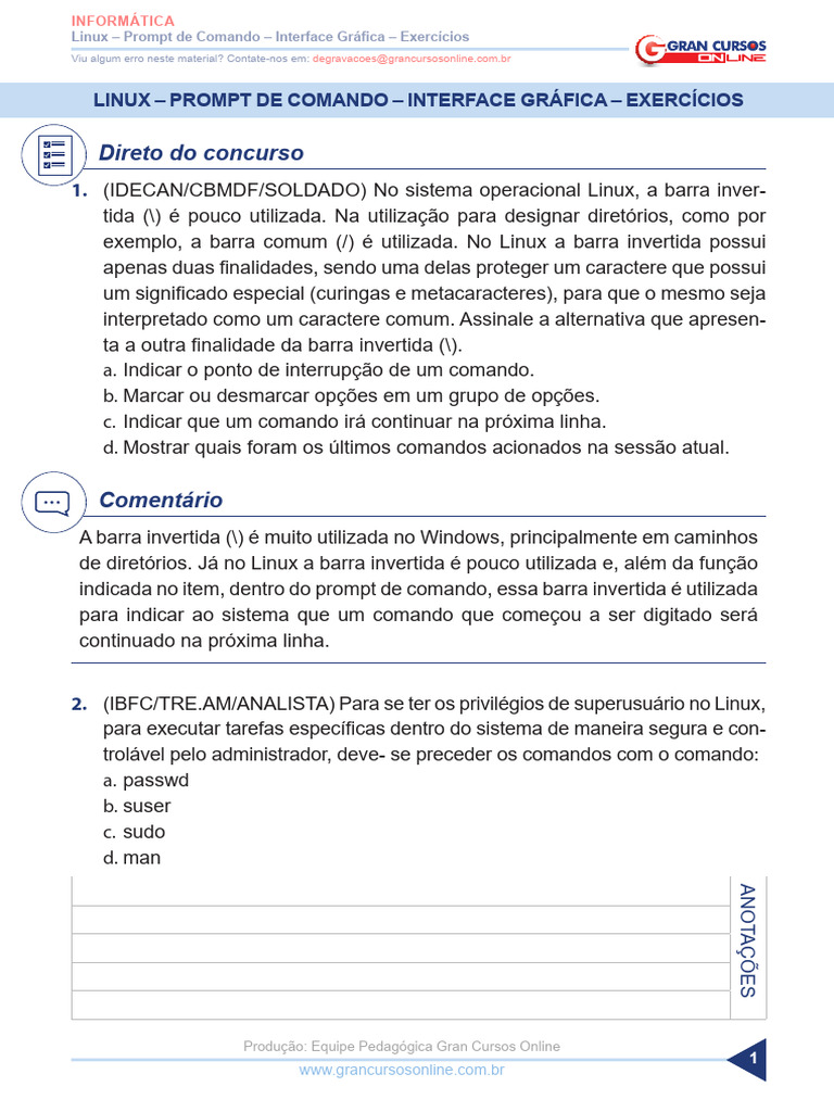 Exercícios de Linux: Prompt e Gráfica | PDF | Linux | Diretório ...