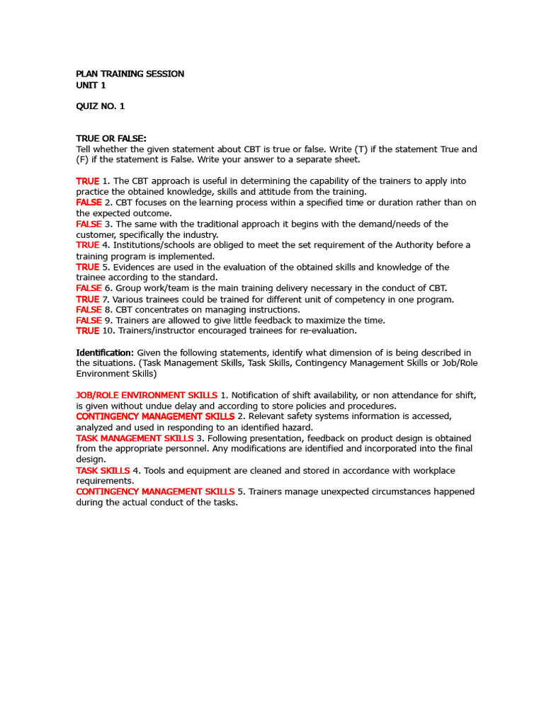 Written Test Answer Key in Trainers Methodology - Compress | PDF ...