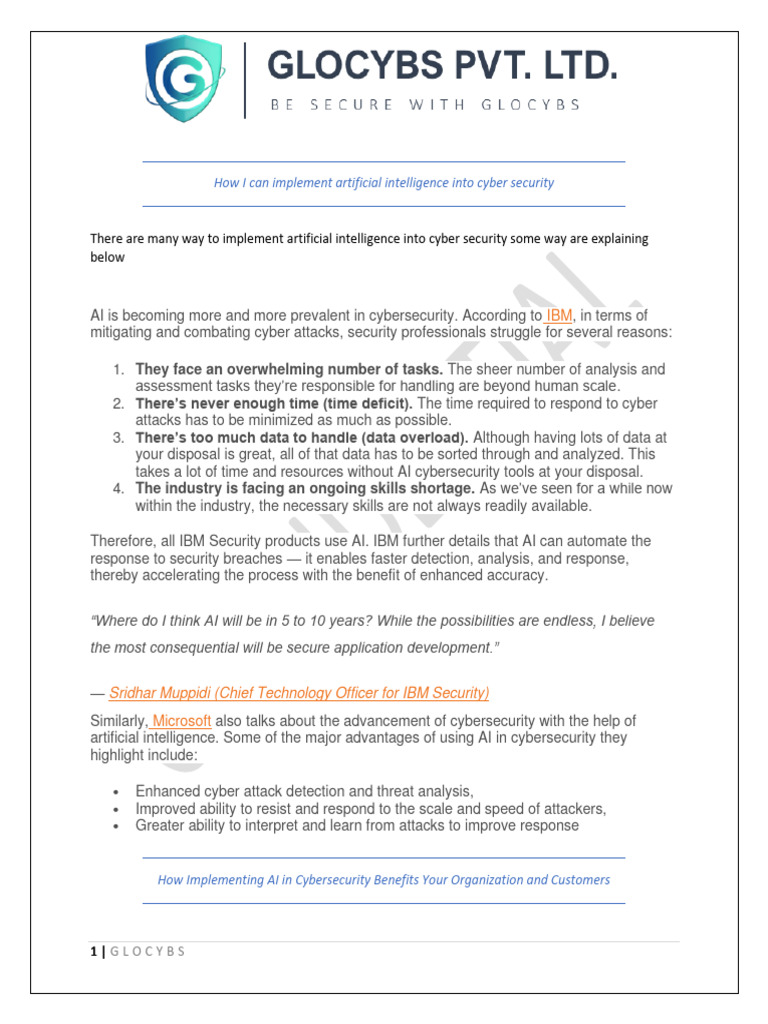 How I Can Implement Artificial Intelligence Into Cyber Security Pdf Security Computer Security