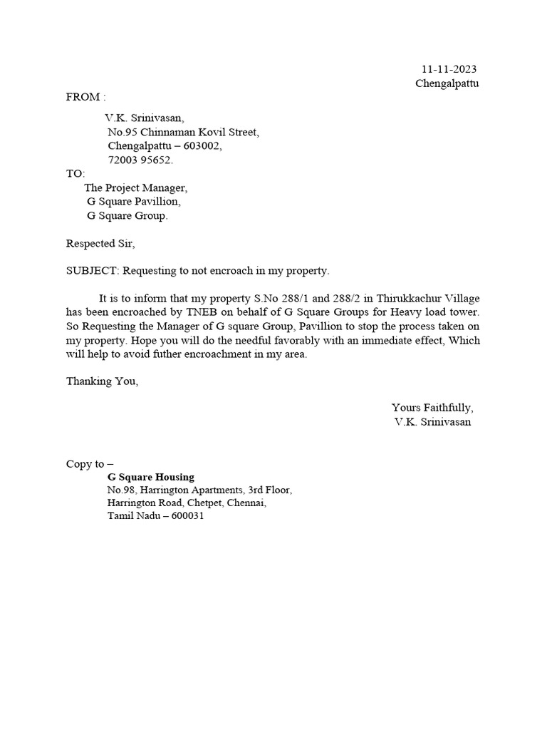 Property Encroachment Request Letter | PDF