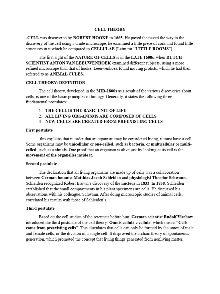 Cell Theory Grade 11 Report | Download Free PDF | Microscope | Cell ...