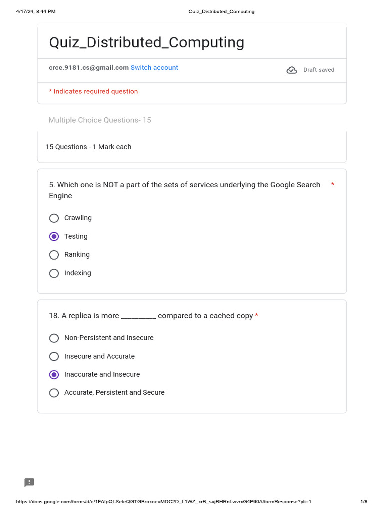 Quiz Distributed Computing | PDF | Cache (Computing) | Computer File
