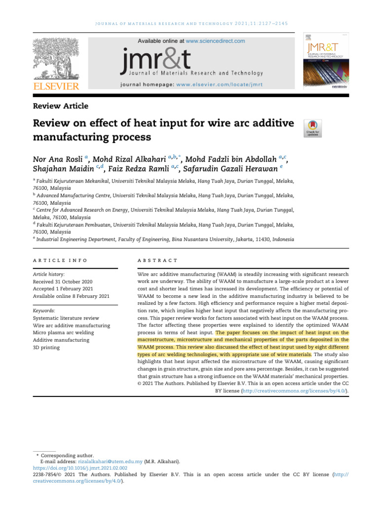 Review On Effect of Heat Input For Wire Arc Additive | PDF | Welding ...